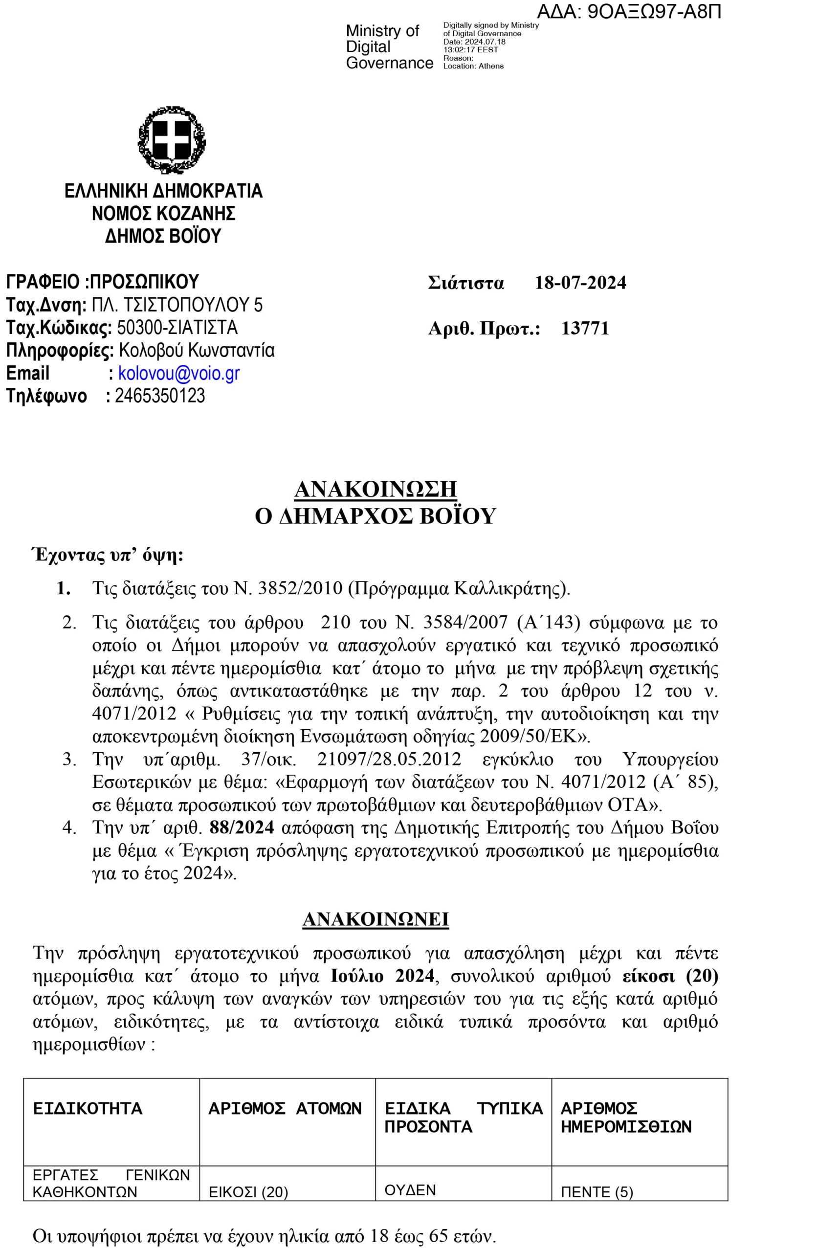 Πρόσληψη εργατοτεχνικού προσωπικού για απασχόληση μέχρι και πέντε ...